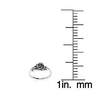 Hoops & Loops Sterling Silver Oxidized Flower Rose Ring, Size 6