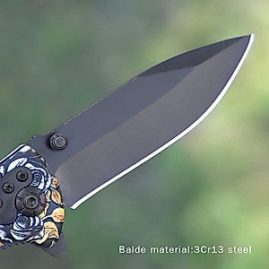 KEENSUN Pocket Folding Knife –Tactical Knife,Hunting Knife,Flipper Knife,EDC Knife.Speed Safe Spring Assisted Opening Knifes with Liner Lock,Thumb stud and Pocketclip.Good for Camping,Hiking,Indoor and Outdoor Activities,Skeleton King 3D Printing patterns