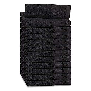GOLD TEXTILES 100% Cotton Washcloth - 12 Pack | 13x13 inches | Black - Ultra Soft, Highly Absorbent, Long Lasting and Quick Drying - Hotel & Spa Collection Cool Feel Fingertip Towels
