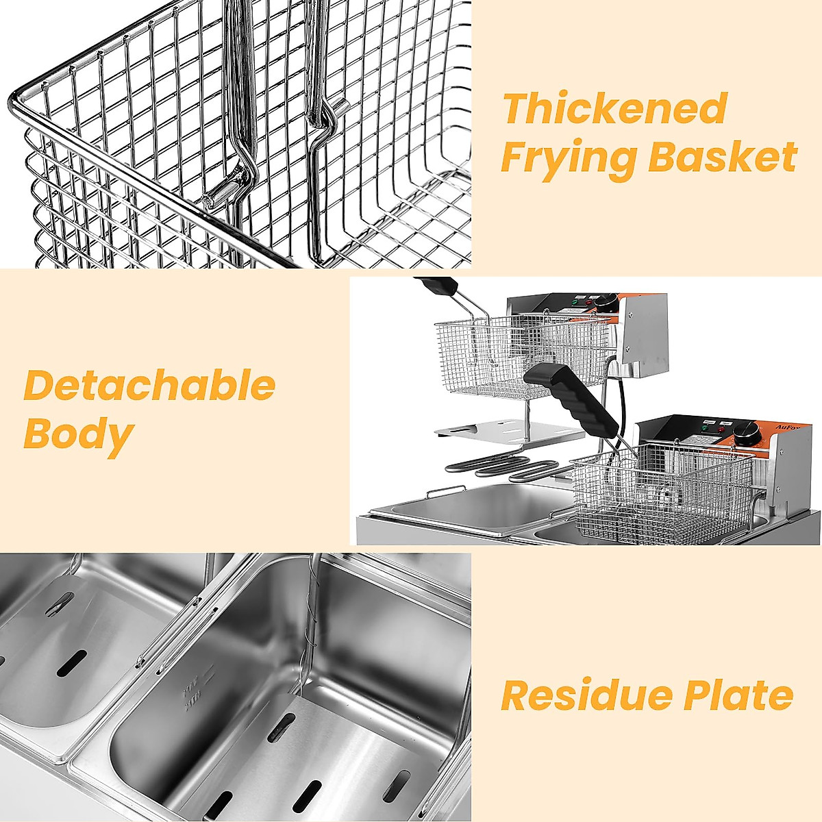 Commercial Deep Fryer 20.7Qt/20L Dual Tank Deep Fryers with Baskets 0.8mm Thickened Stainless Steel Electric Countertop Fryer with Adjustable Temperature, 1700w x2, 110v