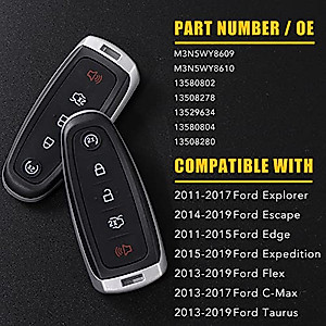 Smart Key Fob Replacement Fit for 2011-2019 Ford Explorer Escape Edge Expedition Flex C-Max Taurus 2011 2012 2013 2014 2015 2016 2017 2018 2019, 5 Button, #M3N5WY8609 M3N5WY8610 13580802, Set 2