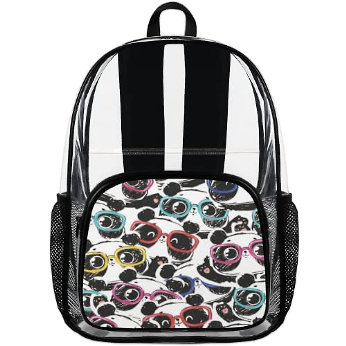Cute Animal Panda Glasses Clear Backpack, Heavy Duty PVC School Bag for Girls Boys Teens, Transparent Backpack with Laptop Compartment for Women Men Work Travel