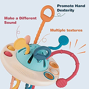 Baby Sensory Montessori Silicone Toy for 6-12 Months, Travel Pull String Toy for 12-18 Months, Developing Fine Motor Skill, Multi-Sensory Activity Toy for 1 Year Old Toys, Birthday Gift for Toddlers
