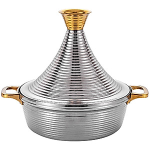 304 Stainless Steel Tagine Pot Moroccan Cooker Non Stick Cooking Pot with 2 Handle Large Moroccan Cooking Tagine Pot with Cone-Shaped Closed Lid,Silver,23cm
