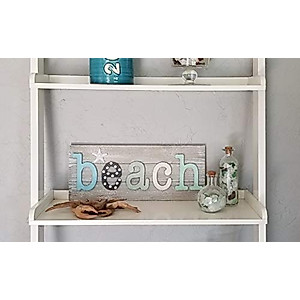 Tumbler Home Beach Wall Decor, Coastal Decorations for Home, Nautical Bathroom Décor, White Washed Pastel Beach Sign with Starfish