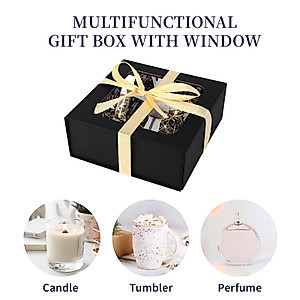 Black Gift Box with Window,7.5"x7.5"x3.1" Bridesmaid Box for Gift Giving,Birthday Gift Box with Magnetic,Closure Lid Gift Box for Presents,Cute Box,Luxury for Gift Packaging,Gift Box for Wrapping Gifts