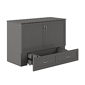AFI, Hamilton Murphy Bed Chest with 6 inch Memory Foam Folding Mattress, Built-in Charging Station and Storage Drawer, Full, Grey