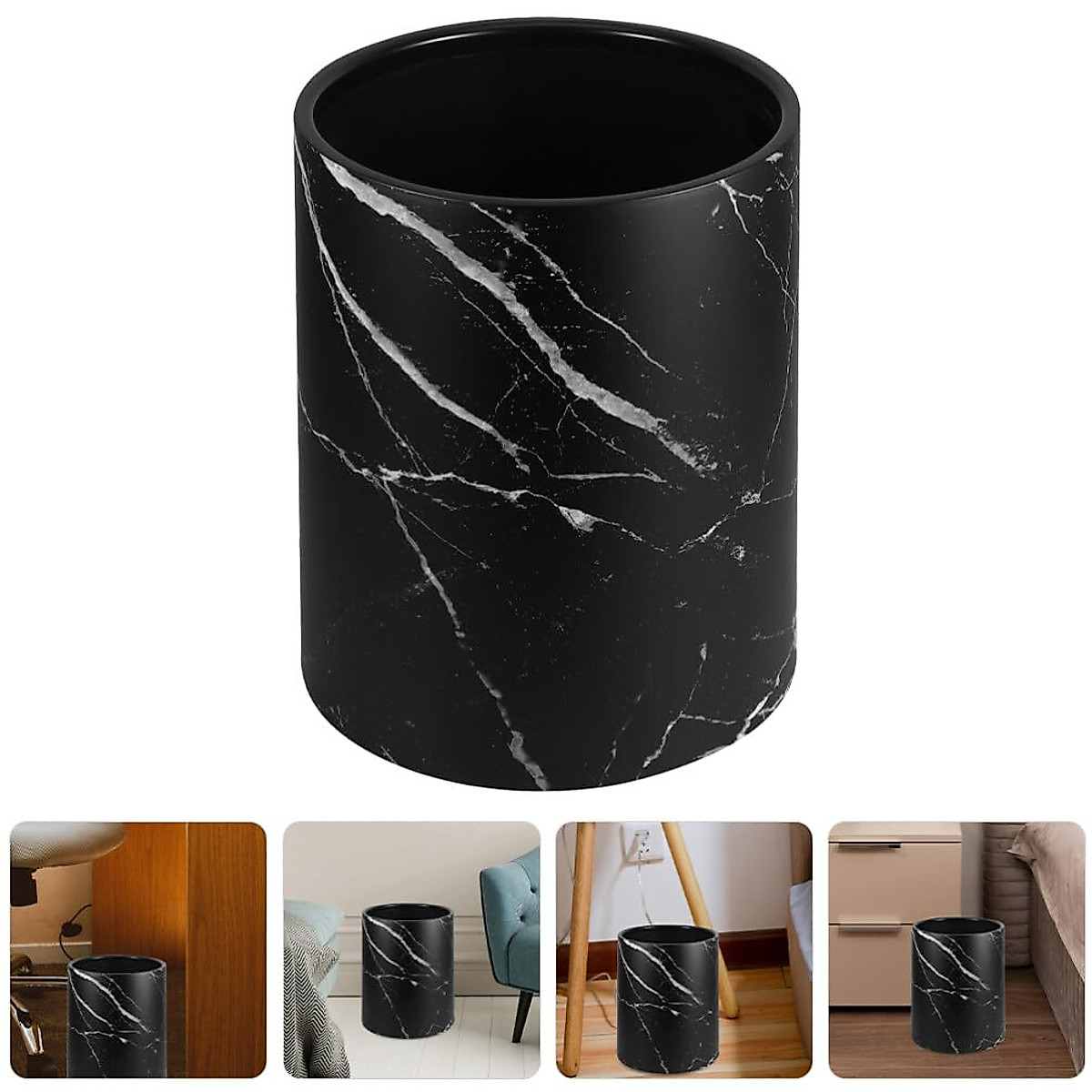 BESTOYARD Marble Trash Can 8L Round Garbage Bin Double Layer Waste Basket Container for Bathrooms Kitchens Home Office Hotel A