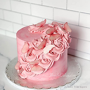 GEORLD Edible Wafer Paper Butterflies Set of 48 Pink Cake Decorations, Cupcake Topper