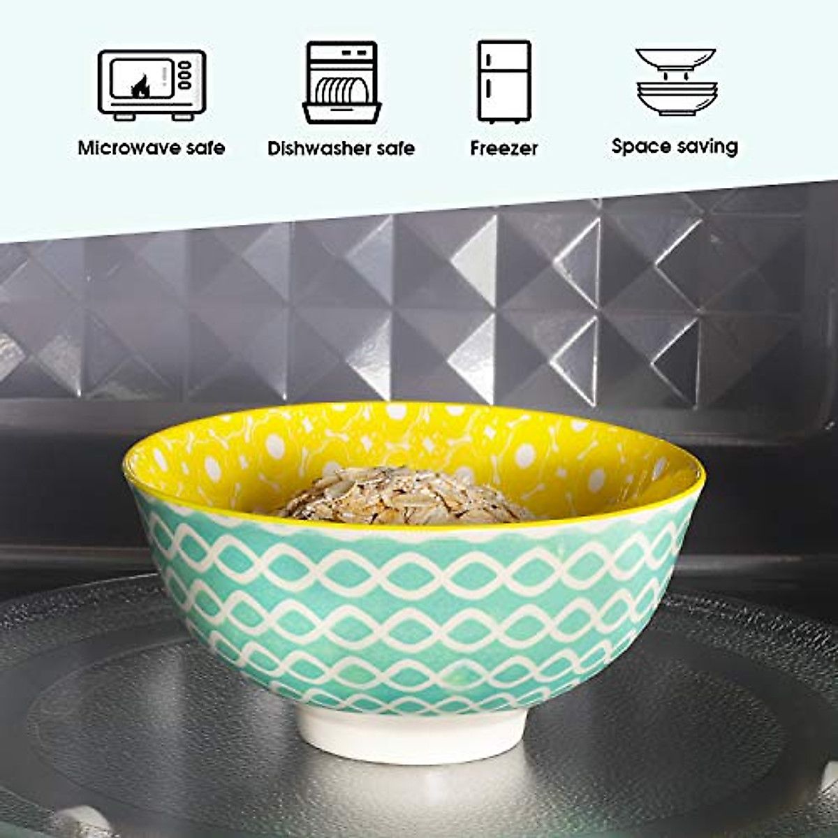 DeeCoo Cereal Bowls,Set of 8 Porcelain, 4.75 Inch Diameter,10 Fluid Ounces (1.25 Cup), Vibrant Colors Soup, Cute Oatmeal Bowls for Pasta, Small Salad, Stews, Rice, Yoghurt, Dessert, Poke