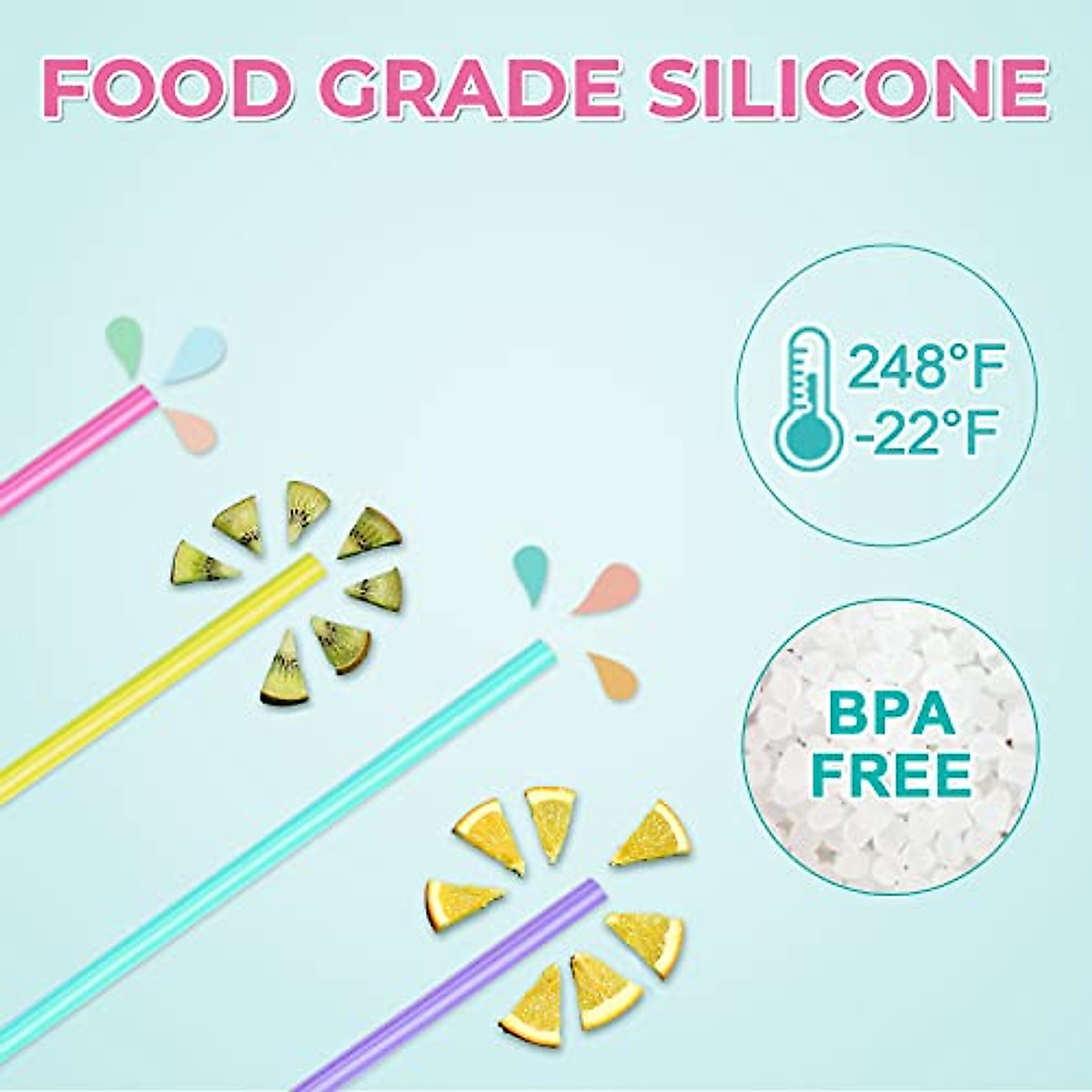 Reusable Silicone Drinking Straws 15 Pack, Heart Shaped Straws with 2pcs CLeaner Brushes for Smoothies Tumblers Cocktail MilkShake, DishWasher Safe