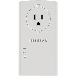 NETGEAR Powerline adapter Kit, 2000 Mbps Wall-plug, 2 Gigabit Ethernet Ports with Passthrough + Extra Outlet (PLP2000-100PAS), White