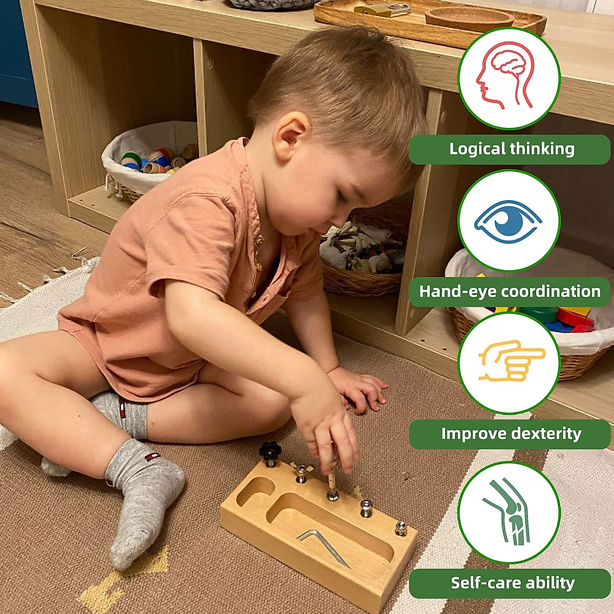 MEROCO Montessori Screwdriver Board Set for Kids, Montessori Toys for 2 3 4 5 Year Old, Wooden Educational Learning Sensory Nuts and Bolts Toys for Toddlers Preschool Stem Waldorf Toys Gift