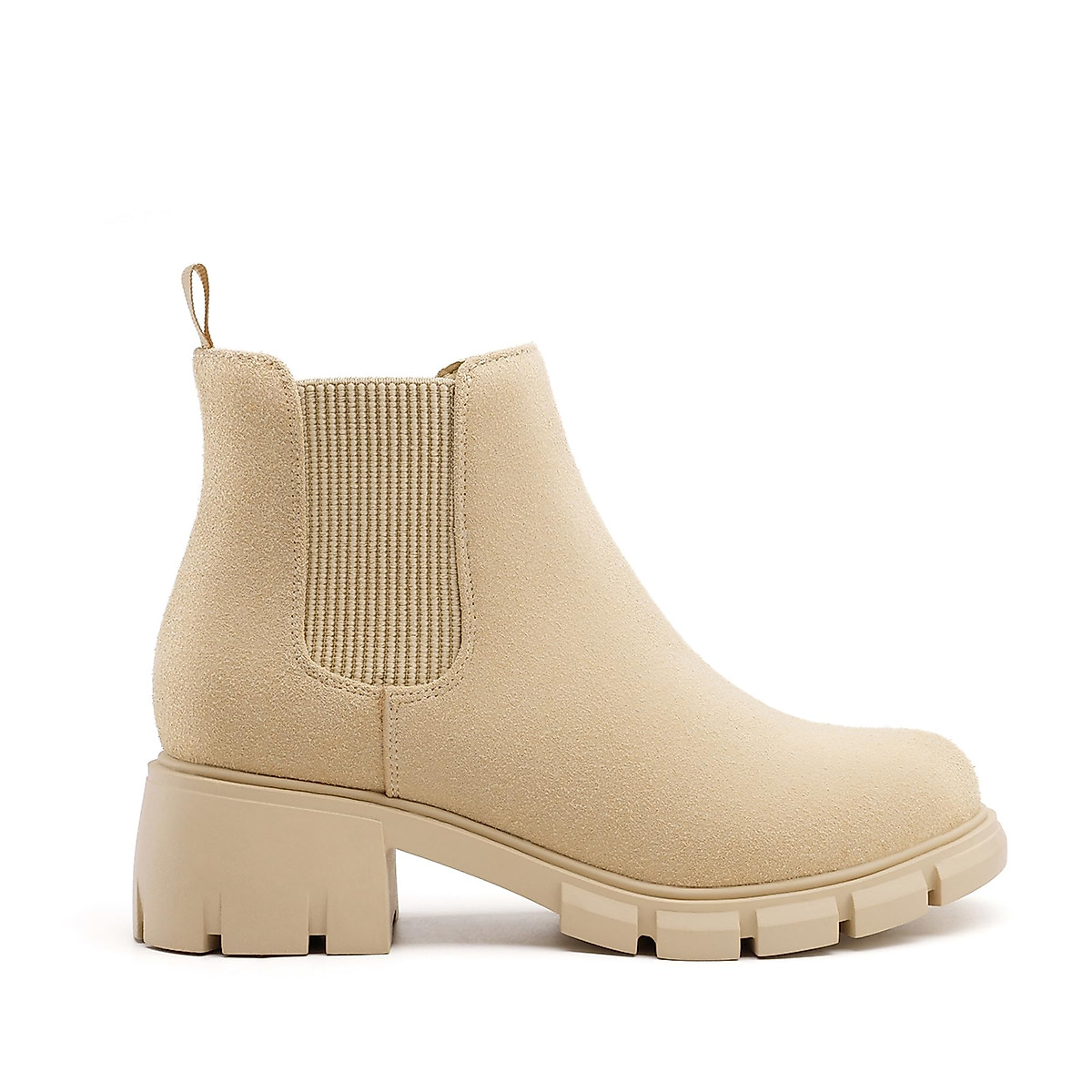 Athlefit Girls Ankle Boots Kids Comfortable Slip on Lug Sole Chelsea Booties for Toddler Little Kid Big Kid Apricot Size 2