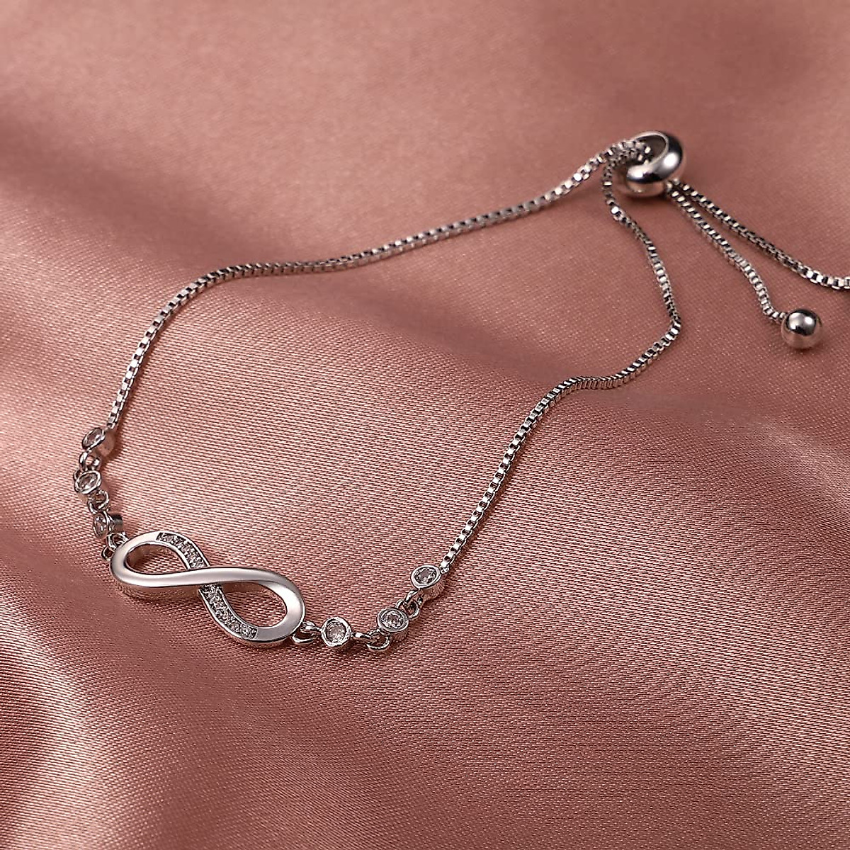 KUNSIR Slider Charm Cubic Zirconia Bracelet in 925 Sterling Silver, Mother's Day Bracelets…