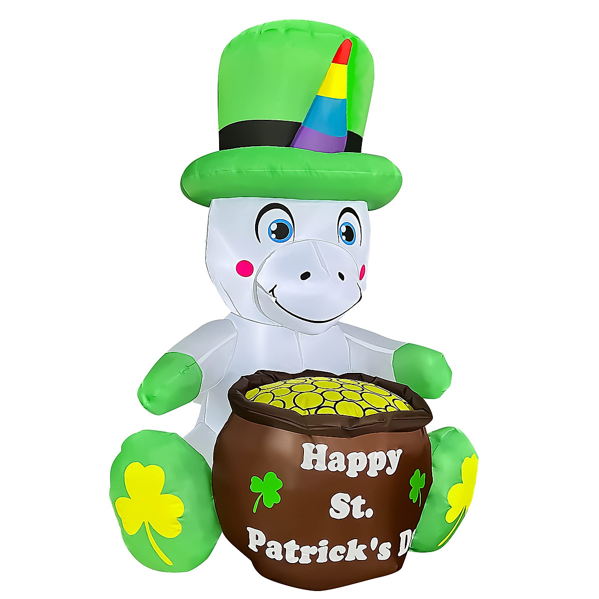 SEASONBLOW 4 Ft LED Inflatable St. Patrick's Day Unicorn Decoration with Gold Coin Pot for Home Yard Lawn Garden Indoor Outdoor