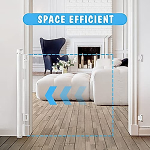 Cumbor Baby Gate Retractable Gates for Stairs, Mesh Dog Gate for The House, Wide Pet Gate 33" Tall, Extends to 55" Wide, Long Child Safety Gates for Doorways, Hallways, Cat Gate Indoor/Outdoor(White)