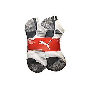 PUMA Mens No Show Low Cut Moisture Control Sport Socks (Shoe Size 7-11) - White - 12 Pack