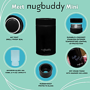 nugbuddy Mini Airtight Storage Container - Vacuum Sealed Insulated w Nested Glass Jar - UV Protection, Temperature Controlled Stainless - Whiteboard Finish w Marker Included - 100 ml (1/4 Oz)