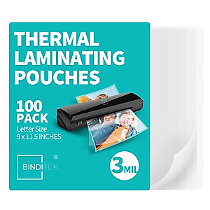 Binditek 100 Pack Thermal Laminating Pouches,3mil Laminating Sheets,9x11.5 Inches, Letter Size , Clear,HeatSeal