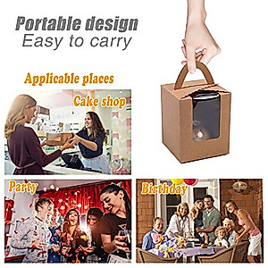 25 Pcs Paper Cupcakes Boxes,Portable Single Individual Cupcake Gift Boxes with Window Inserts Handle for Wedding Candy Boxes (Kraft)