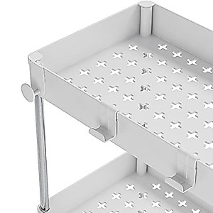 2 Pack Under Sink Organizer And Storage, 2 Tier Bathroom Cabinet Storage Rack with 12 Hooks,Multi-purpose Organizer And Storage For Kitchen Countertop Bathroom Cabinet (White)