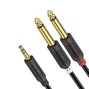 J&D 3.5mm 1/8 inch TRS Male to Dual 6.35mm 1/4 inch TS Male Mono Stereo Y-Cable Splitter with Gold Plated Audiowave Series for Amplifiers, Mixer Audio Recorder