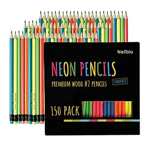 Premium Quality Pencils In Bulk - 150 Neon #2 Sharpened Wood Pencils for Kids and Adults