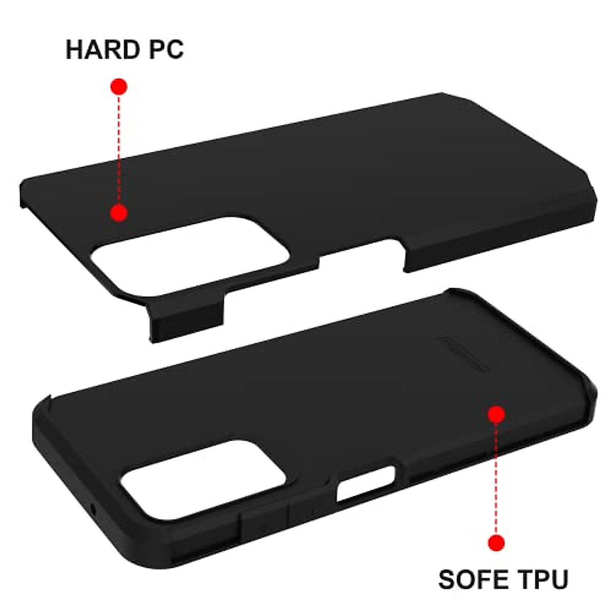 Huness for Samsung Galaxy A03S Case with 9H Tempered Glass Screen Protector,Durable Hybrid Shockproof Full-Body Protective Case Cover - Black