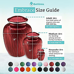 GetUrns - Embrace Hearts Urns for Human Ashes, Cremation Urns for Adult Ashes Men & Women, Cremation Urn for Home, Vault, or Niche, 200 cu. in, Double-Sided Engraving, Pearl Candy Red