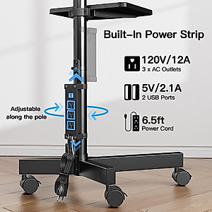 HUANUO Rolling TV Stand with Power Outlet, Mobile TV Stand for 23-60 Inch Flat/Curved LED/LCD/OLED TVs up to 88 lbs, TV Cart Height Adjustable Portable TV Stand on Wheels Max VESA 400x400mm- HNTVMC02