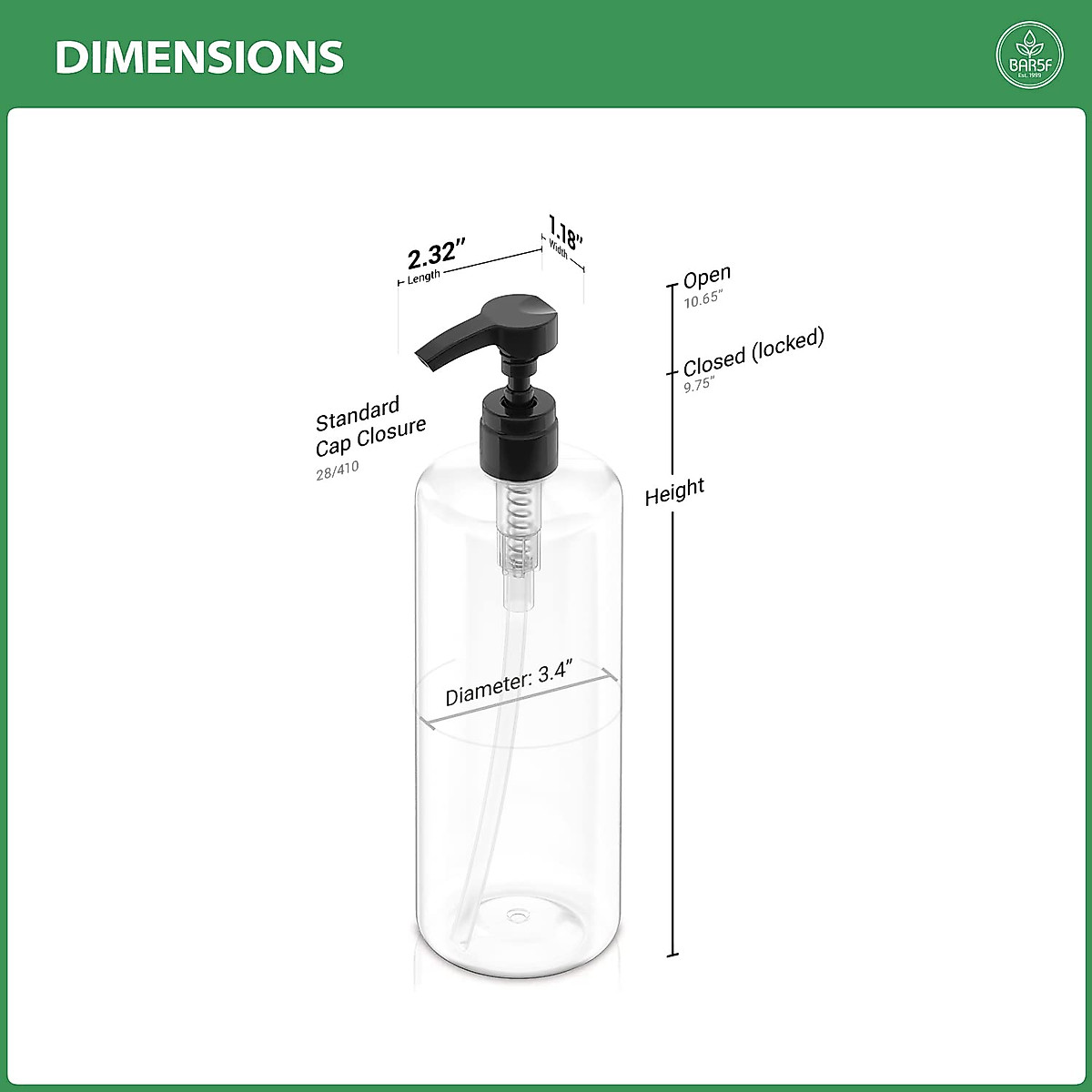 Empty Shampoo Pump Bottles, 32oz(1Liter), BPA-FREE, Plastic (PETE1) Cylinder, Pack of 3