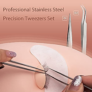 Cuckoo Eyelash Extension Supplies Kit,Lash Extension Practice Kit For Beginner,Mannequin Head With 7 Pairs Replaced Eyelids Silicone And Supplies Training Set,Professional Eyelash Extension Kit