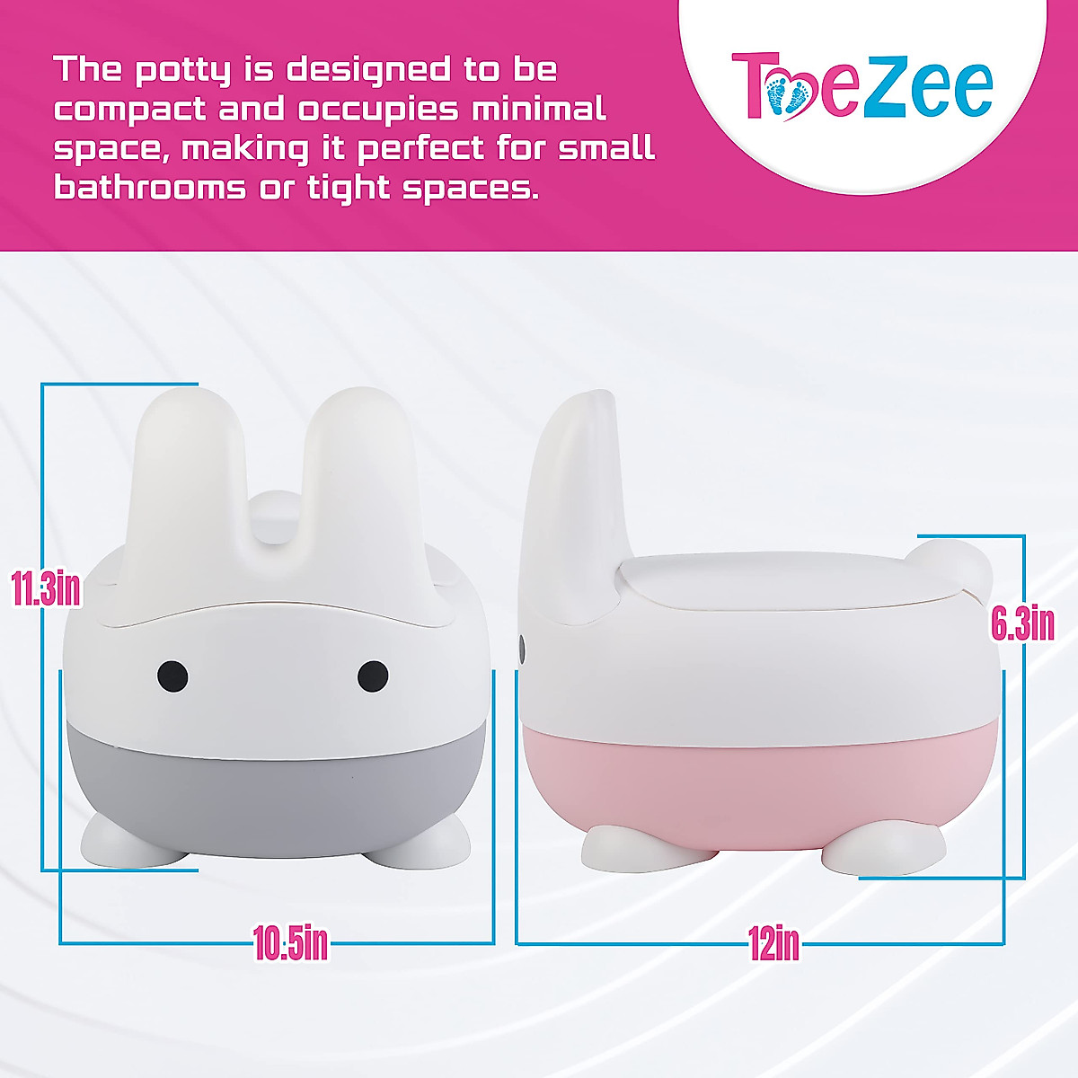 ToeZee Bunny Toddler Potty Training Toilet Seat - Comfortable Toddler Toilet Seat - Easy to Clean Removable Bowl - Non-Slip Kids Potty Chair - Toddler Potty Seat for Boys & Girls (Gray)