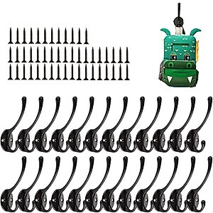 LANIAKEA 24PCS Coat Hooks, Heavy Duty Coat Hooks Wall Mounted with 48 Screws, Coat Hanger Hooks for Wall, Hanging, Coats, Towel, Bag, Cap, Scarf, Hat, Key, Black