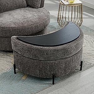 360° Swivel Accent Barrel Chair and Half Crescent Moon Storage Bench Large Ottoman with 4 Pillows,Upholstered Oversized Leisure Round Loveseat Recliner Sofa Chaise Lounge Circle Armchair for Club