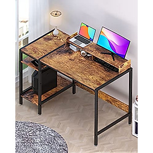 MINOSYS Computer Desk - 39” Gaming Desk, Home Office Desk with Storage, Small Desk with Monitor Stand, Rustic Writing Desk for 2 Monitors, Adjustable Storage Space, Modern Design Corner Table.