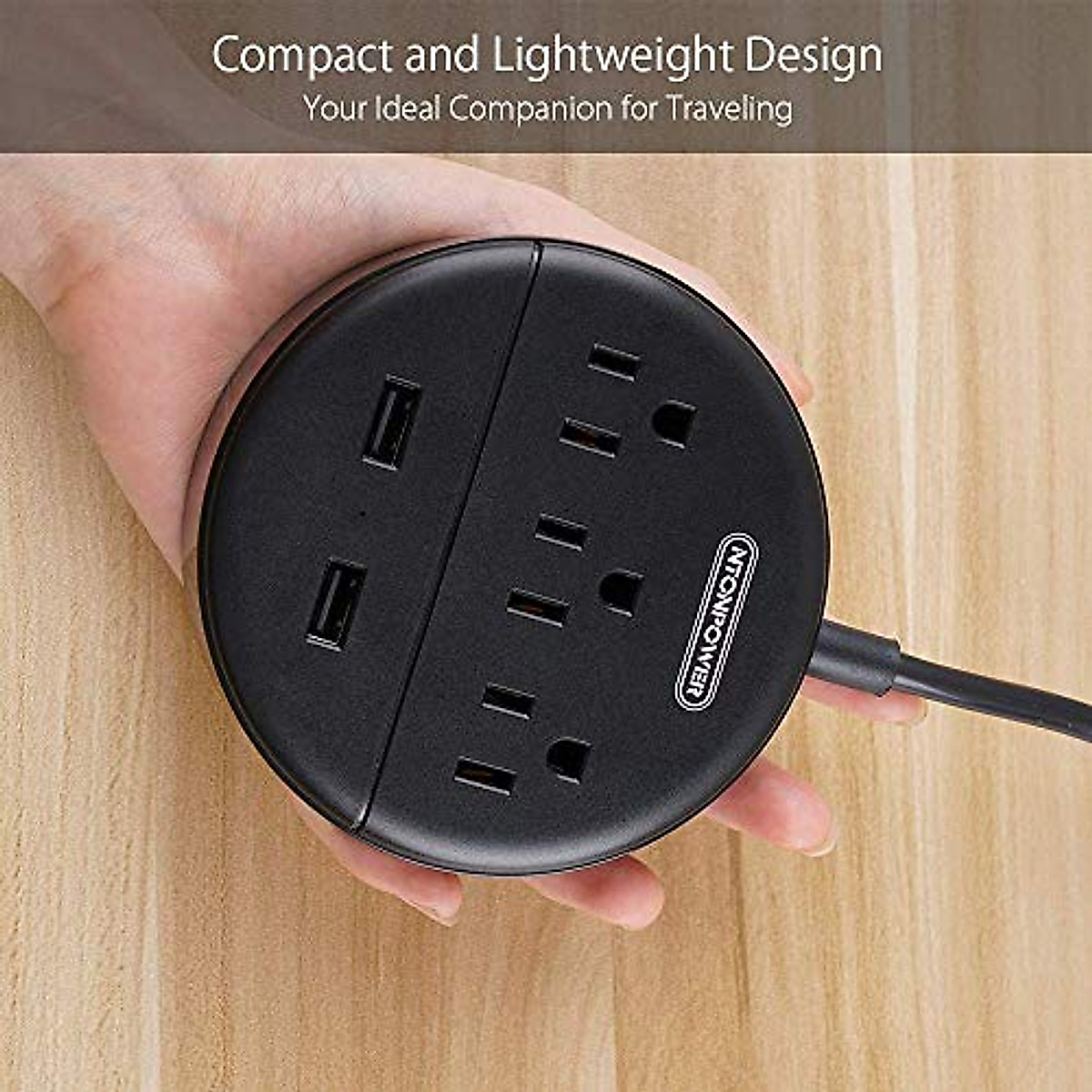 NTONPOWER Flat Plug Power Strip Bundle, 3 Outlets 2 USB Compact Power Strip with 5ft Cord and 10 ft Long Extension Cord, Right Angle Plug, Wall Mount for Office, Home, Nightstand, Dorm Essentials