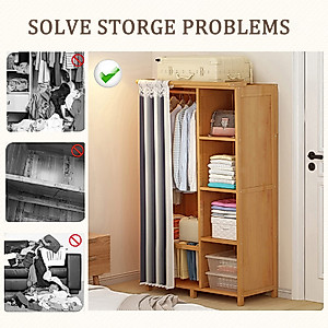 ZWDMAER Bamboo Easy to Install Wardrobe, Adjustable Height Storage Wardrobe partition, with Suspenders and dust Curtains, Suitable for bedrooms, Hotels, and Dormitories
