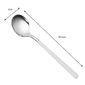 4-Piece Stainless Steel Dinner Spoons with Round Edge, 8 inches Comfort Long Handle Table Spoon, Mirror Polished Flatware Utensils Dishwasher Safe, for Home Kitchen Restaurant (4 white)