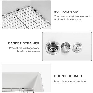 Lordear 30 White Farm Sink 30 inch Farmhouse Sink White Fireclay Ceramic Porcelain Curved Apron Front Single Bowl Farm Kitchen Sink Basin