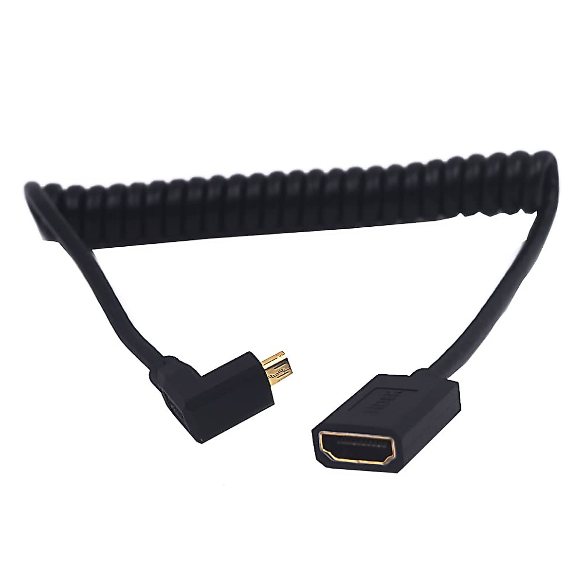 Kework 4ft HDMI 8K Extender Coiled Cable, 90 Degree Up Angle Micro HDMI 8K Male to HDMI 8K Female Extension Adapter Shield Cable, Micro HDMI 2.1 to HDMI 2.1 Version Spiral Spring Cord, 8K@60HZ