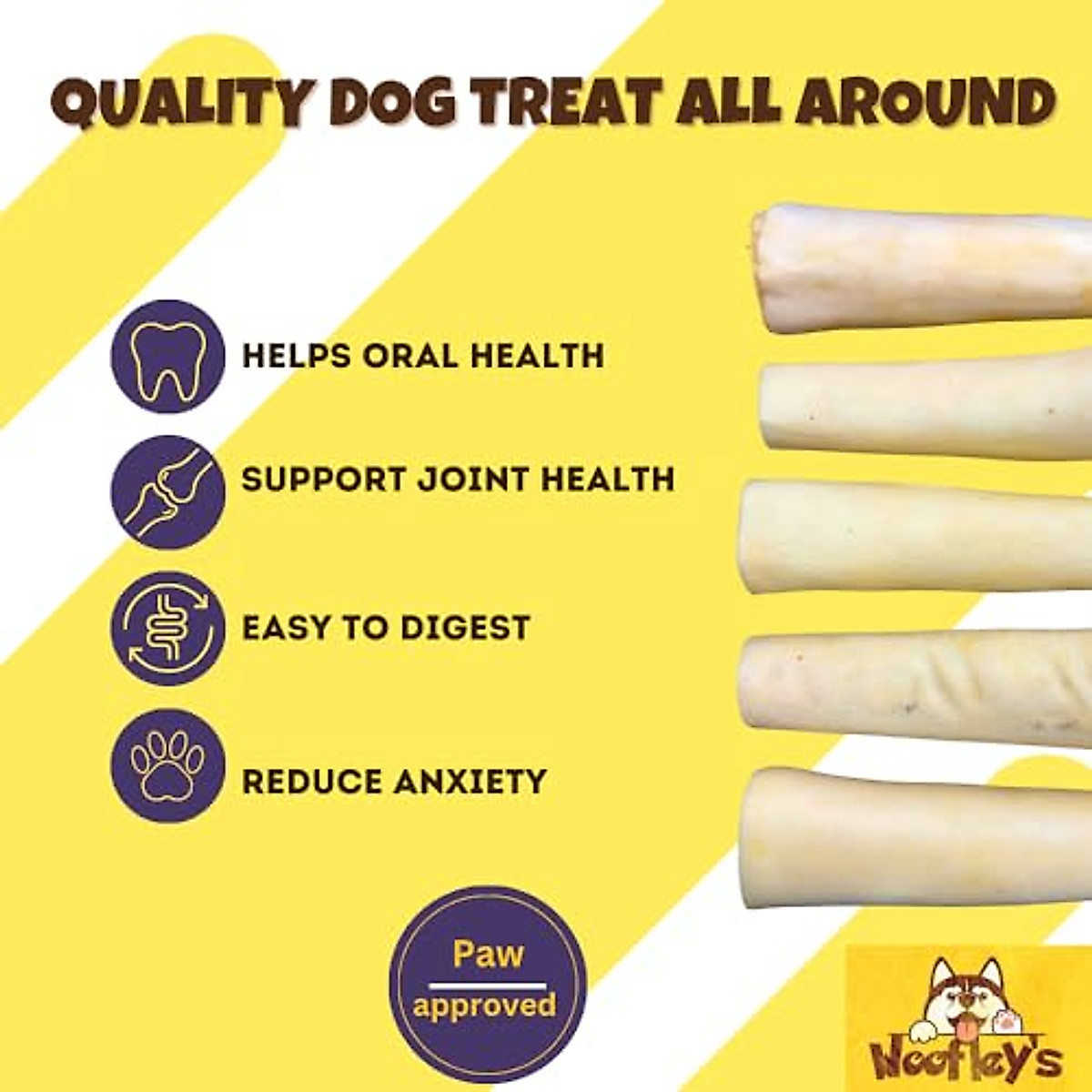 Woofley's Buffalo Cow Tail Jumbo Bone - (8 Count) - Meaty Thick Bones for Dogs - No Splinter Dog Bones - Long Lasting Dog Chews and Bones
