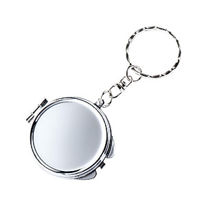 Metal Portable Folding Mirror Key Chain Round Square Heart Shape Cosmetic Mirror Compact Travel Pocket Mirror with Key Ring Keychain(Circular)