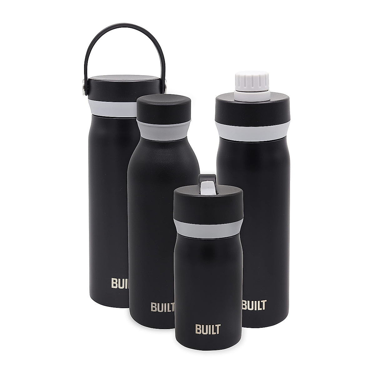 BUILT Cascade Double Wall Vacuum Insulated Stainless Steel Wide Mouth Water Bottle with Comfort Grip and Carry Handle Lid, 20 ounces