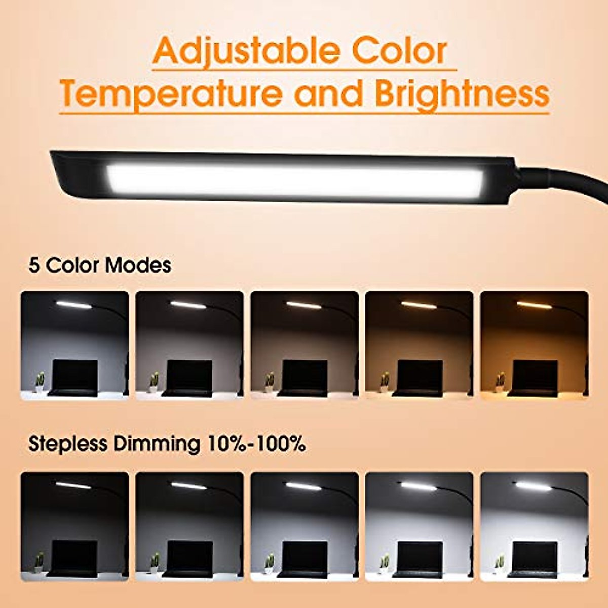 KEDSUM LED Desk Lamp with Clamp, Flexible Gooseneck Clamp Lamp with Touch & Remote Control, 10W Eye-Care Architect Desk Lamp for Office/Home, with 5 Color Modes, 5-Level Brightness & Memory Function