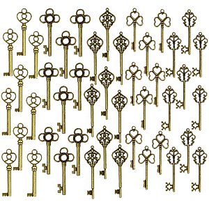 DuomiW Mixed 50 Antique Bronze Finish Skeleton Keys Rustic Key for DIY Wedding Party Decoration Favor Mini Treasure Gifts