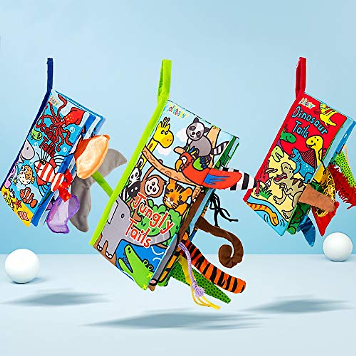 HECCEI Baby Cloth Books, Tail Books, Activity Crinkle Soft Books Toddler Early Development Cloth Books for Baby/Infant/Toddler 3 Months+ (Farm Tails)