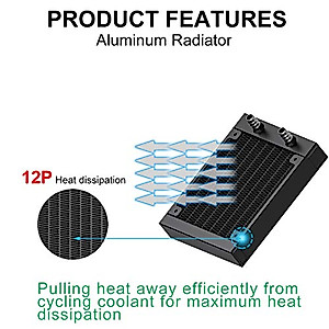 Clyxgs Water Cooling Radiator, 12 Pipe Aluminum Heat Exchanger Radiator with Tube for PC CPU Computer Water Cool System DC12V 120mm