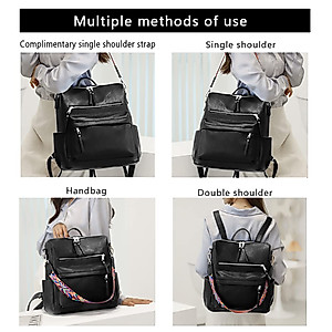 ROOSALANCE Leather Women Backpack Purse Fashion Large Multipurpose Convertible Backpack Shoulder Bag Handbags Ladies, Womens Travel Backpack Purse Black